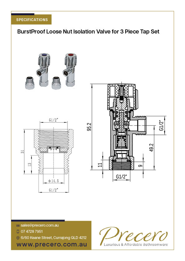 BurstProof Loose Nut Isolation Valve for 3 Piece Tap Set | Precero