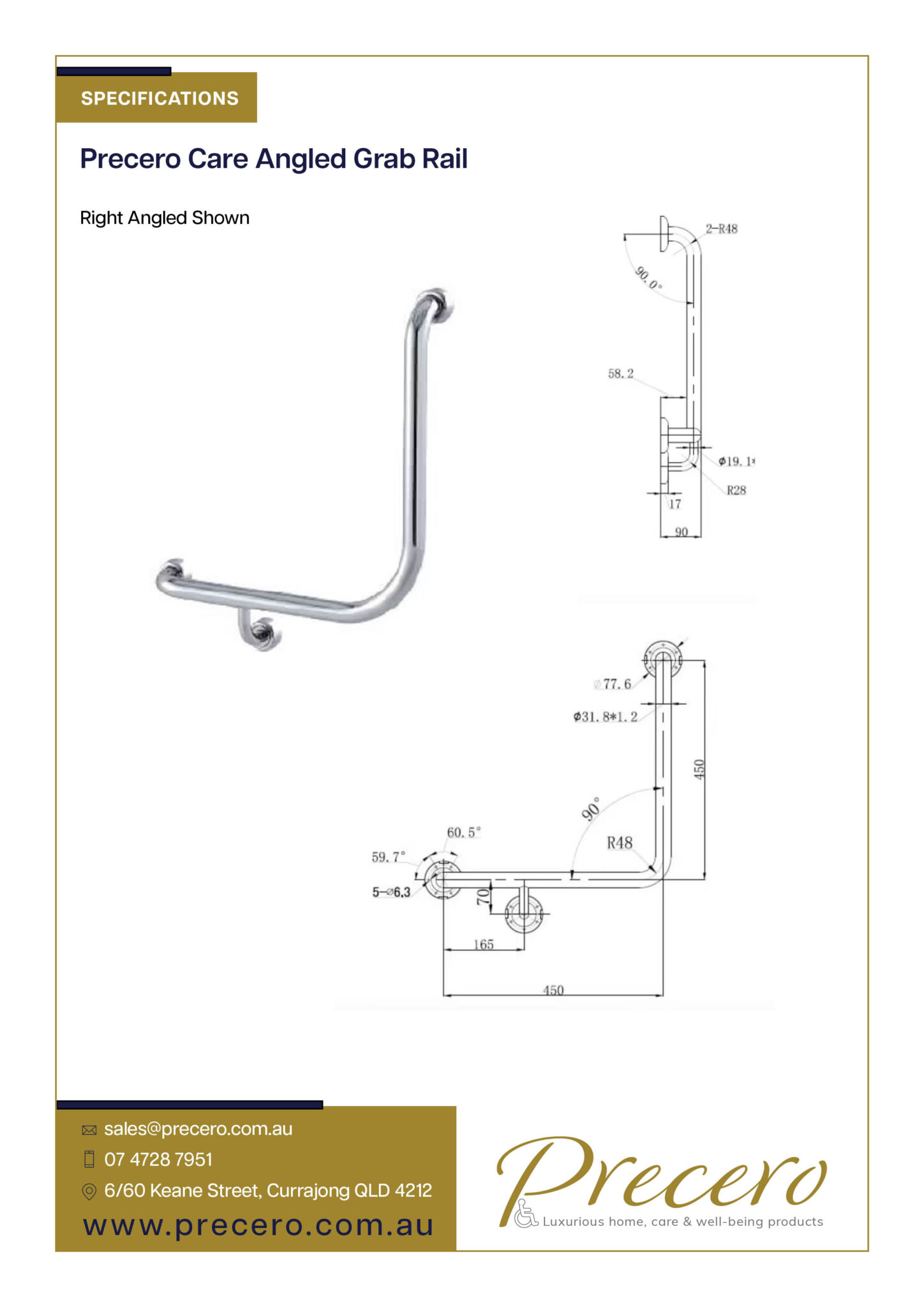 Precero Care Angled Grab Rail | Precero