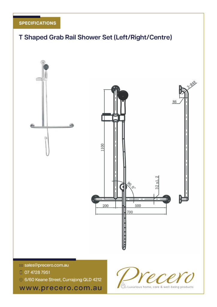 T Shaped Grab Rail Shower Set (Left/Right/Centre) | Precero