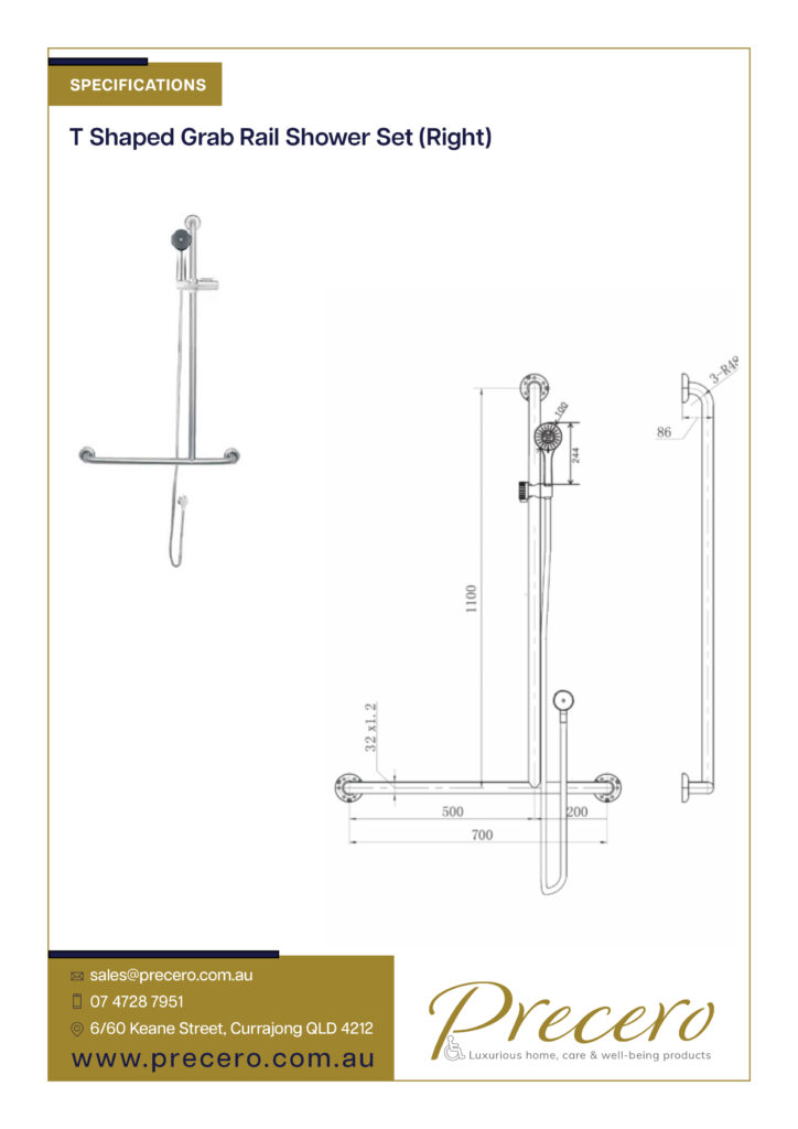 T Shaped Grab Rail Shower Set (Left/Right/Centre) | Precero