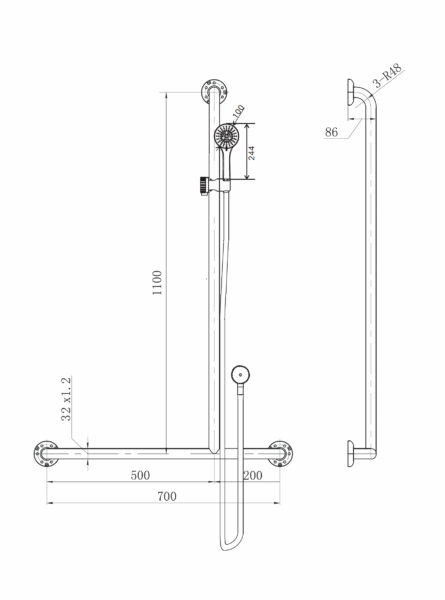 T Shaped Grab Rail Shower Set (Left/Right/Centre) | Pacific Bathroom
